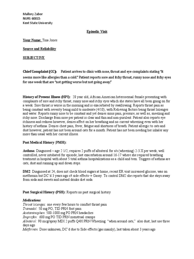 Tina Jones Heent Soap Note Episodic Visit | PDF | Allergy | Causes Of Death