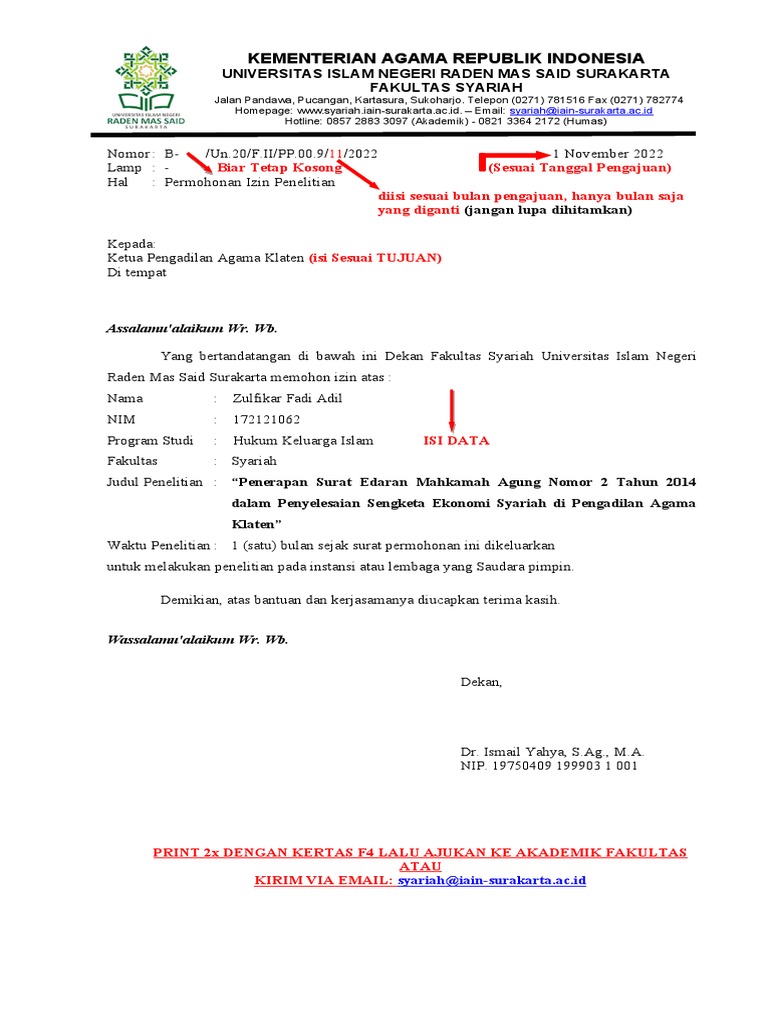 SURAT IZIN PENELITIAN - Template | PDF