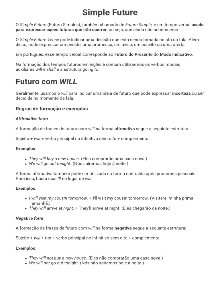 Simple Future - Will | PDF | Comunicação humana | Morfologia linguística