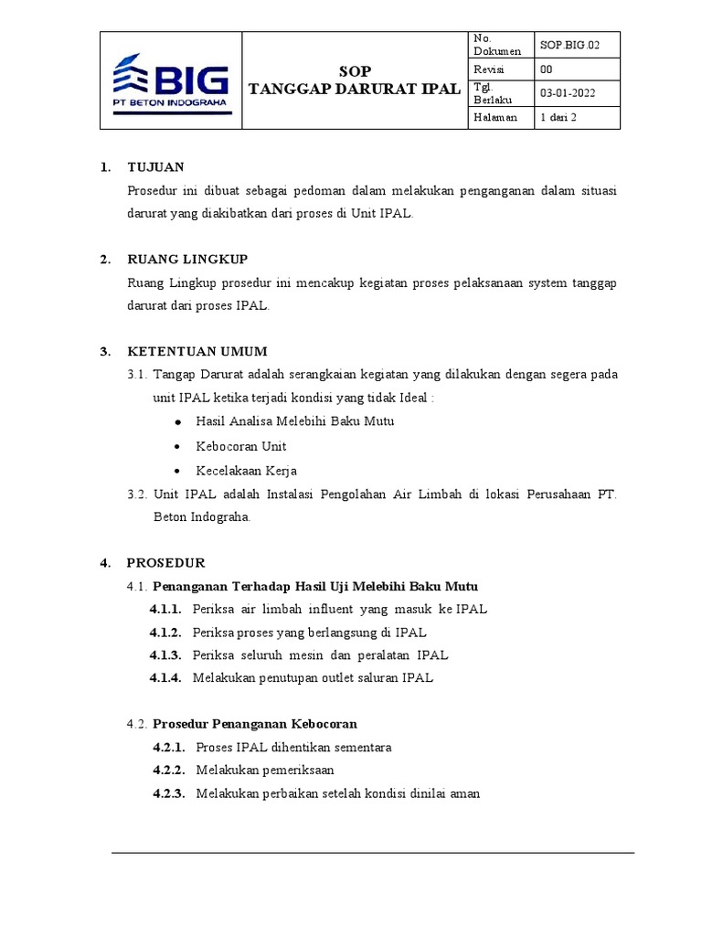 SOP Tanggap Darurat IPAL | PDF