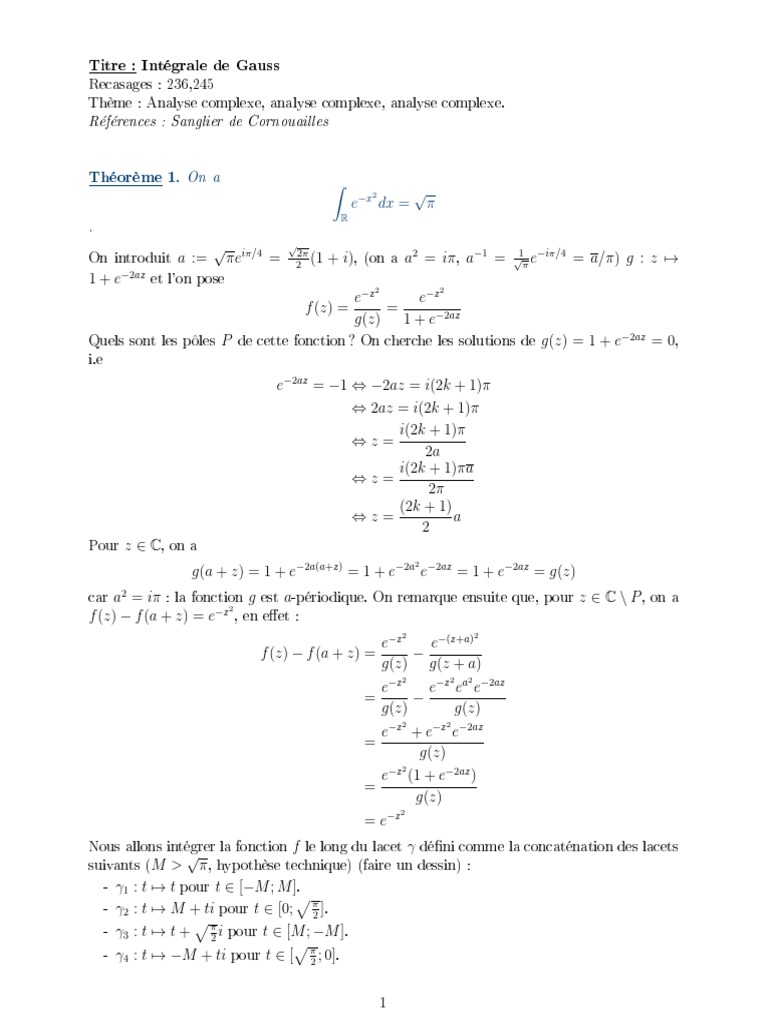 Intégrale de Gauss (Résidus) (236,245) | PDF