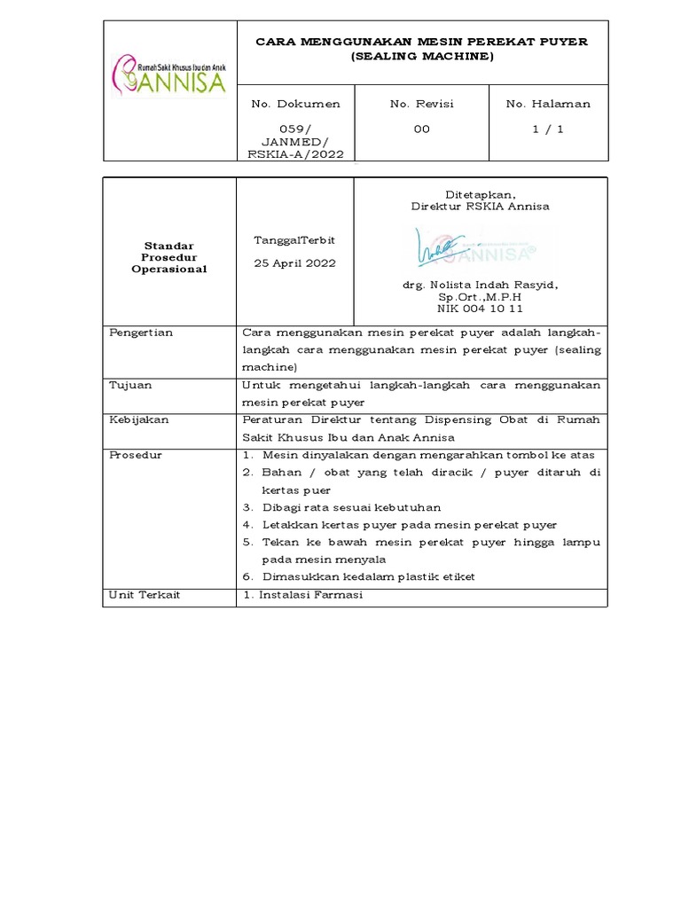 SOP Cara Menggunakan Mesin Perekat Puyer Sealing Machine | PDF