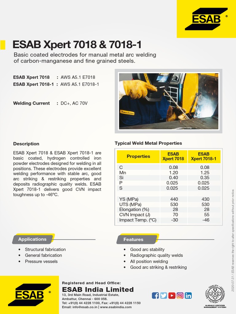 Esab Xpert 7018 Low Hydrogen Electrode | PDF | Construction | Welding