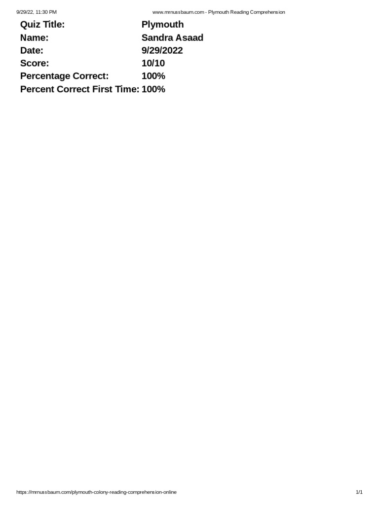 Plymouth Colony Reading Comprehension | PDF | Plymouth Colony ...