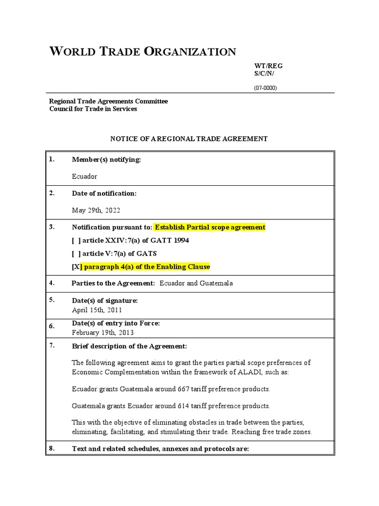 Notification Trade Agreements | PDF
