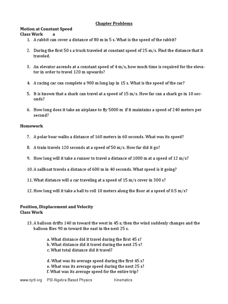 Kinematics Chapter Problems | PDF | Velocity | Acceleration