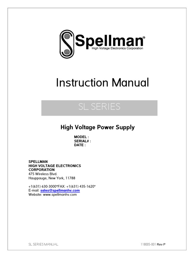 Spellman SL Series Manual | PDF