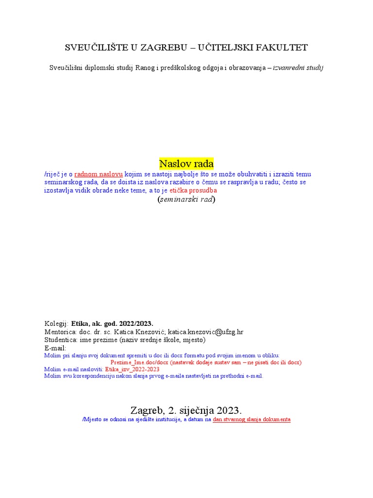 03 Naslovnica Prijava-Teme Sem-Rad | PDF