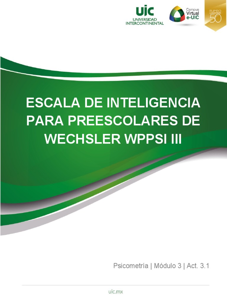 Act 3.1 Sanchez Ramirez Cuadernillo Escala de Inteligencia para ...