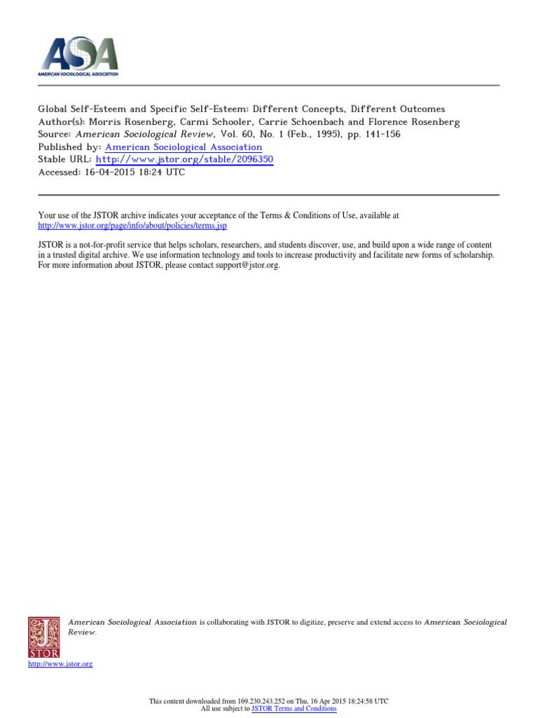 Global Self Esteem Pdf Self Esteem Attitude Psychology