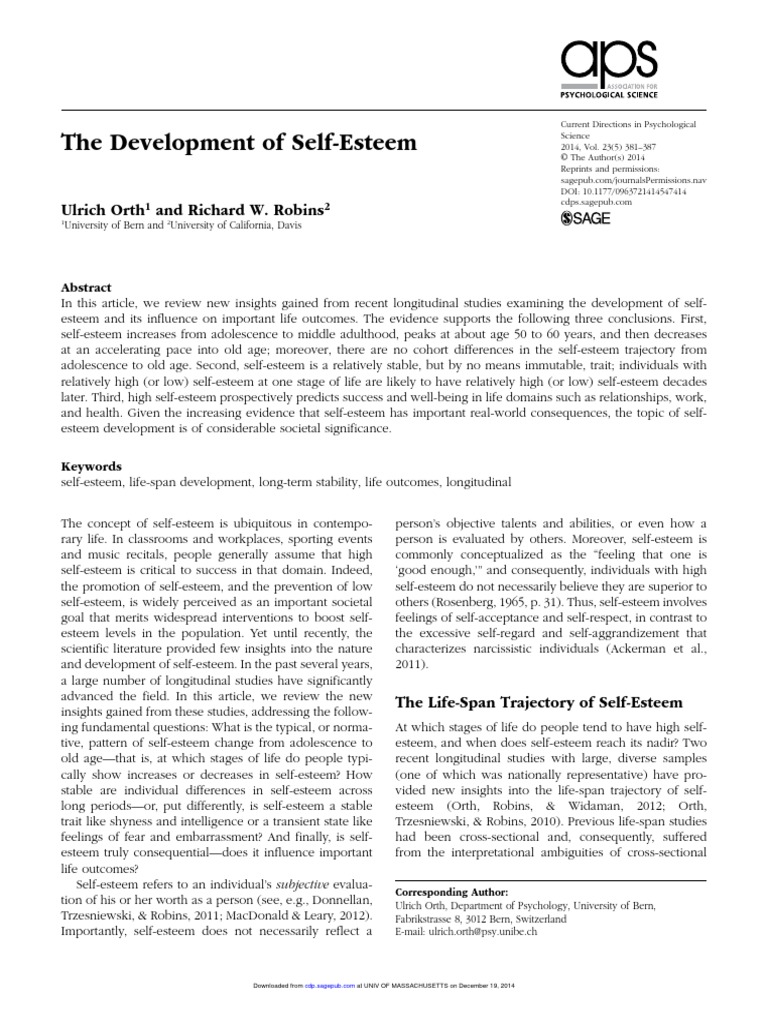 The Development of Self-Esteem | PDF | Self Esteem | Dependent And ...