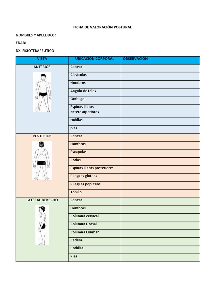 FICHA DE VALORACIÓN POSTURAL | PDF