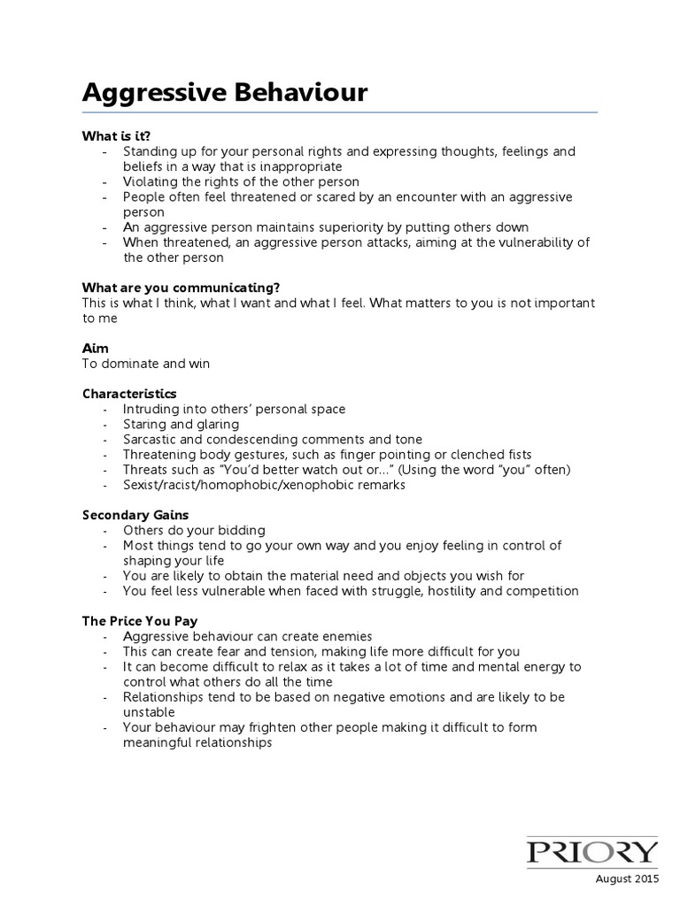 Aggressive Behaviour Handout | PDF