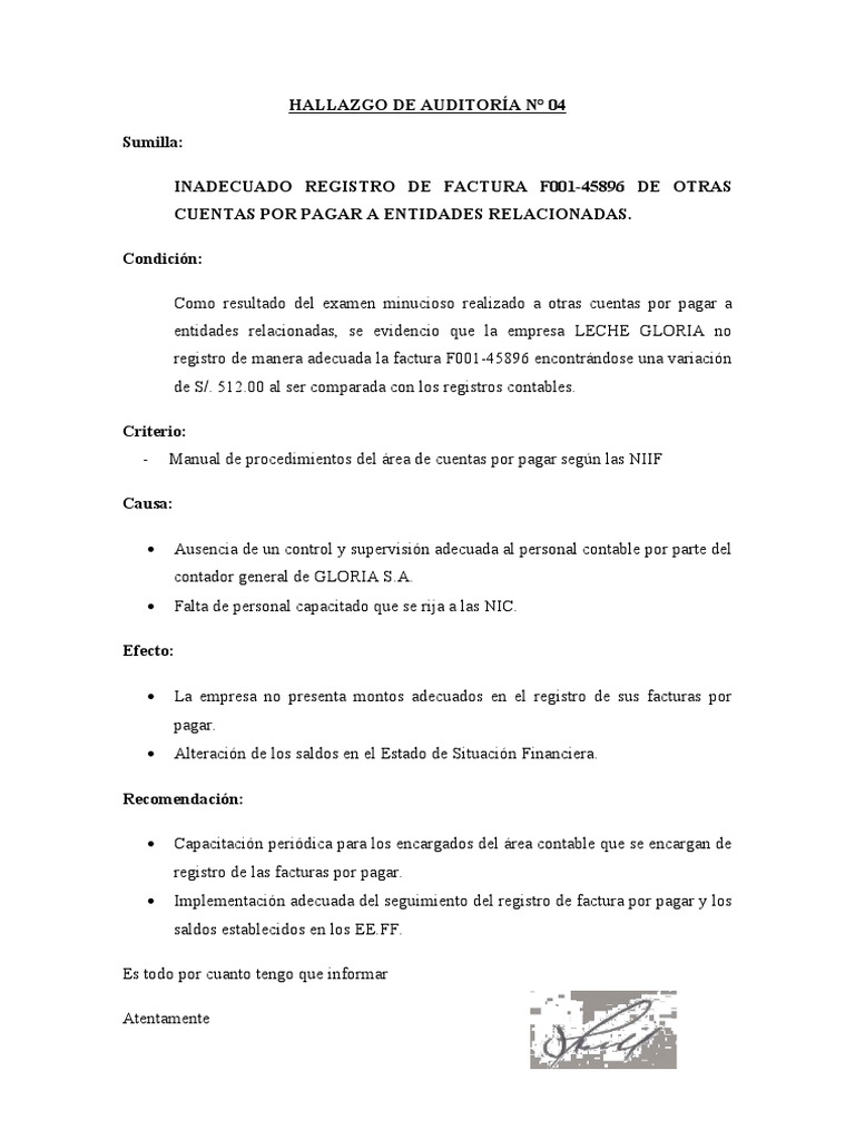 Hallazgo de Auditoría - Castillo | PDF