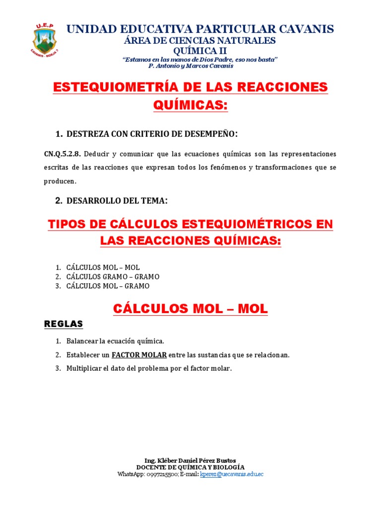 Estequiometria de Las Reacciones Quimicas | PDF | Estequiometría | Mole (Unidad)