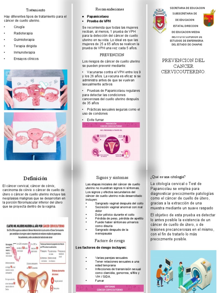 Triptico Cancer de Cervicouterino | PDF | Cáncer de cuello uterino | Cáncer