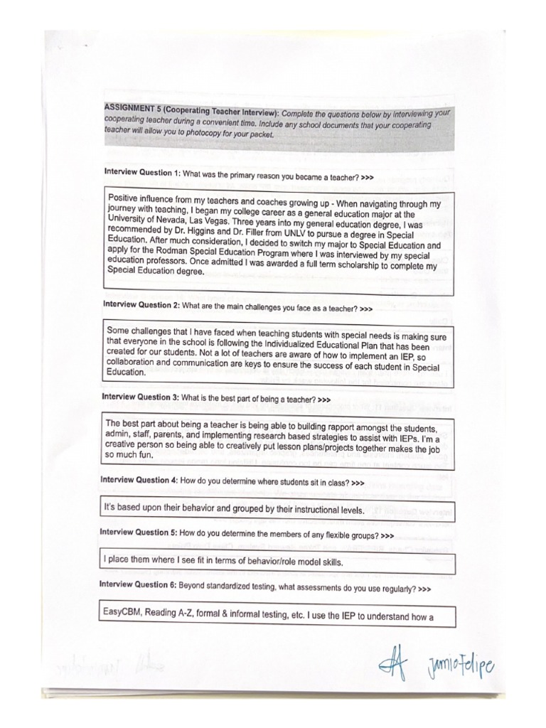 Assignment 5 Cooperating Teacher Interview Complete The Questions Below
