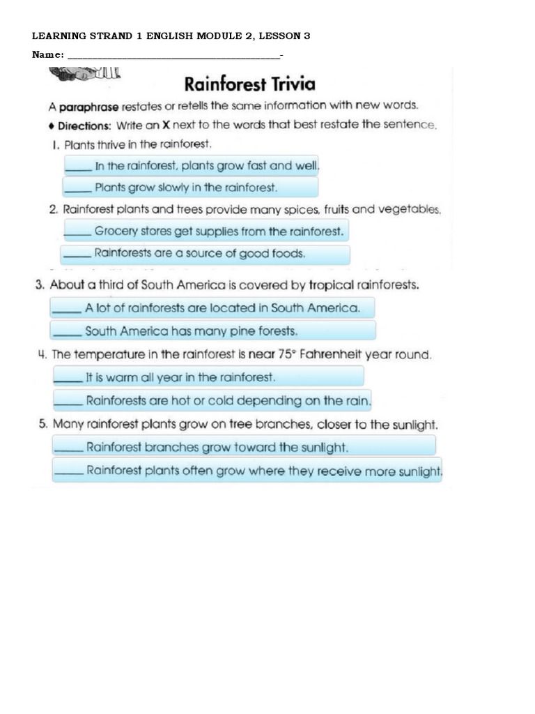 LEARNING STRAND 1 ENGLISH MODULE 2-Paraphrasing | PDF