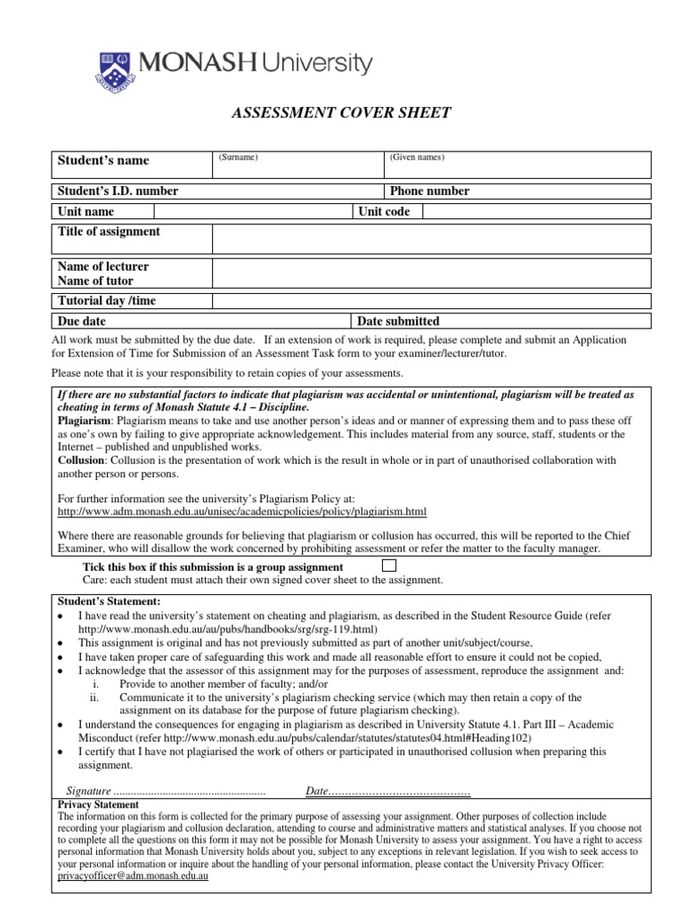 Assignment Cover Sheet | PDF | Plagiarism | Justice