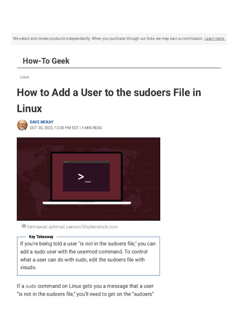 How To Add A User To The Sudoers File in Linux | PDF | Sudo | Superuser
