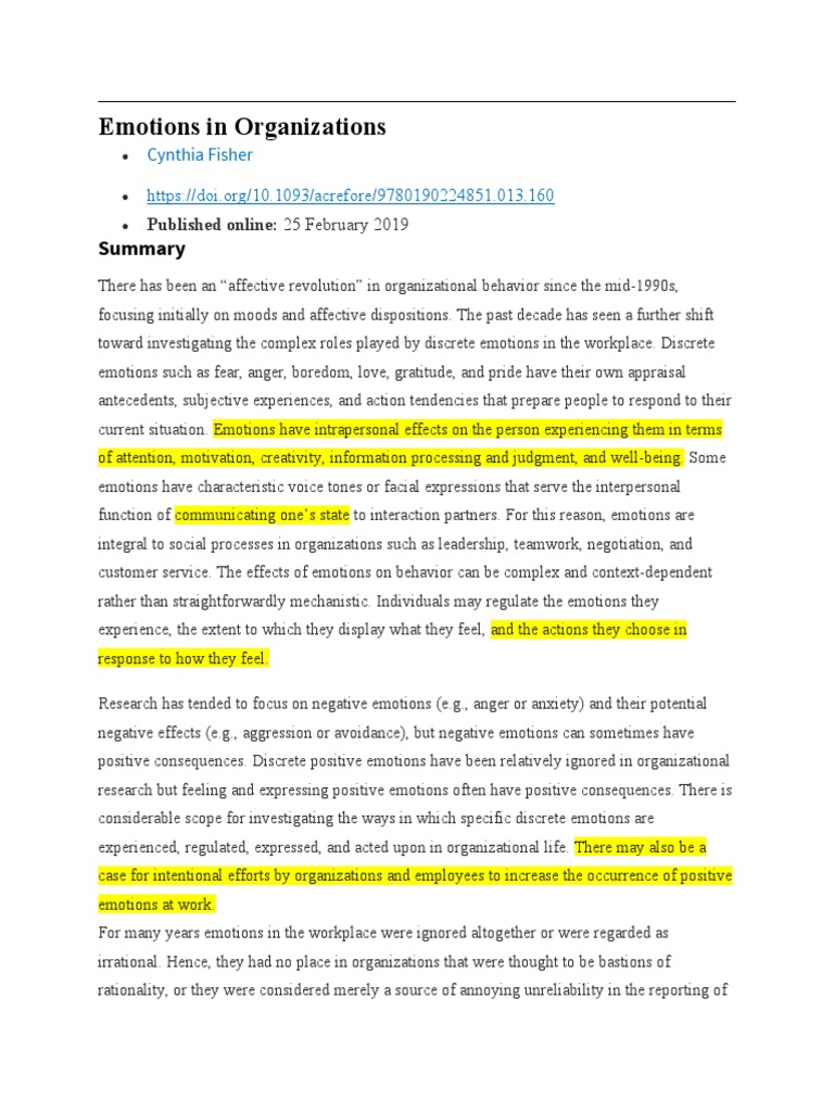 Emotions in Organizations | PDF | Emotions | Affect (Psychology)