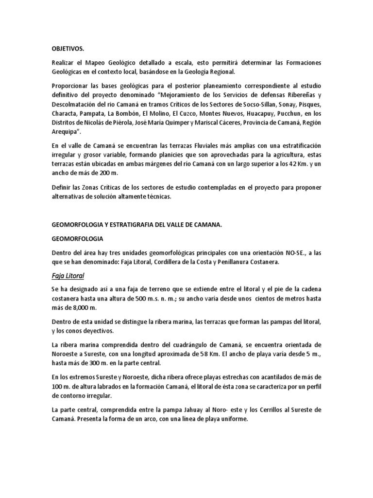 Informe Geologico Proyecto Descolmatacion | PDF | Roca (geología) | Andes