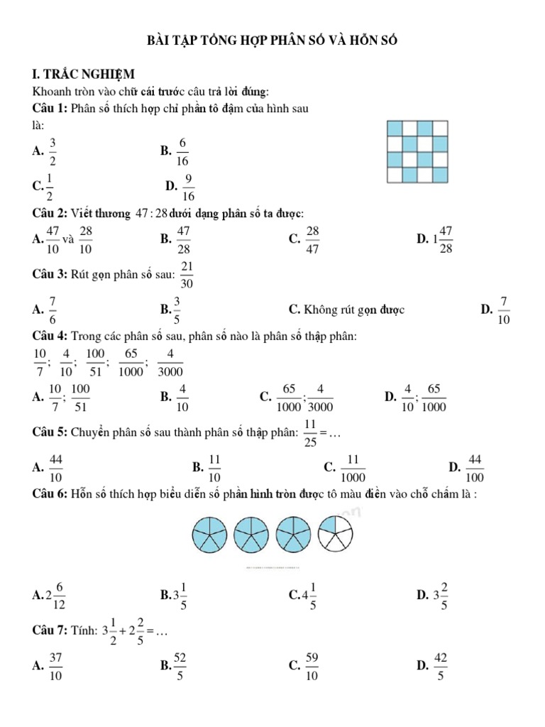 Bai Tap Tong Hop Phan So Va Hon So Lop 5 | PDF