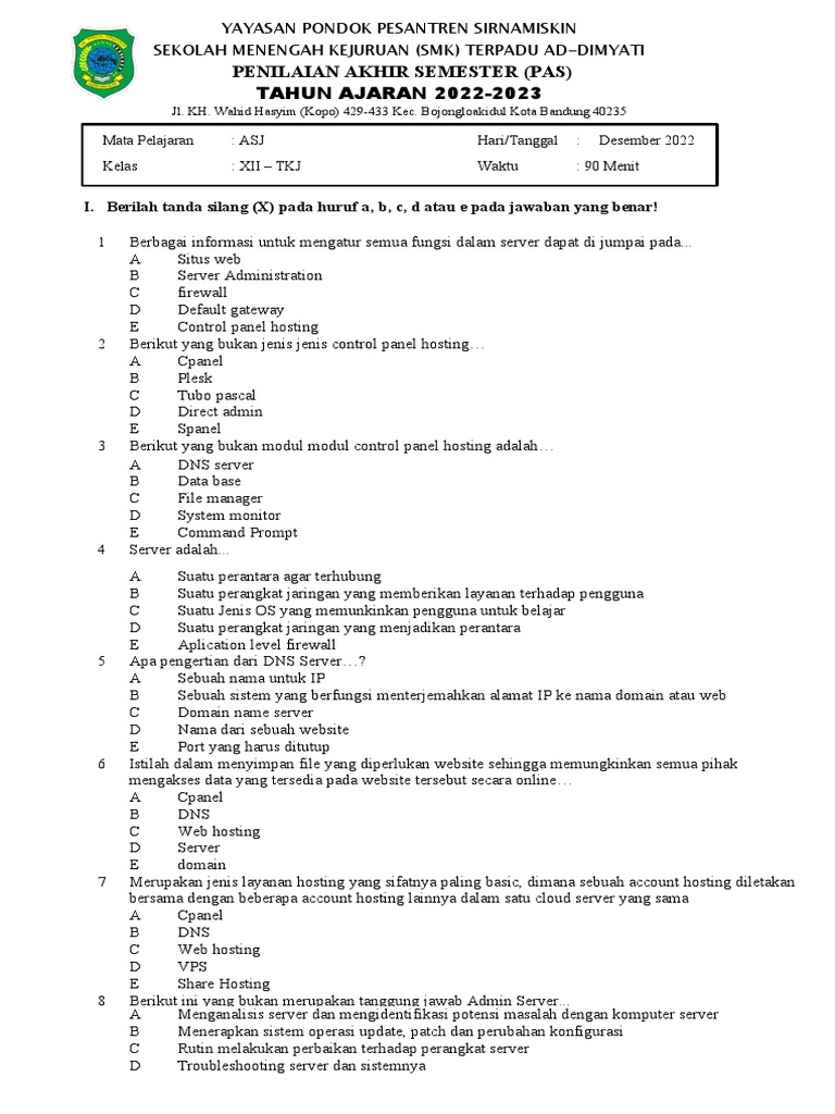 Soal PAS ASJ XII - (Share) | PDF | Bisnis | Komputer