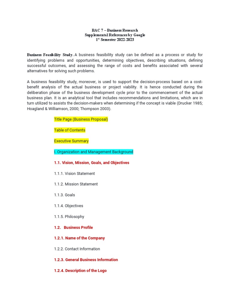 BAC 7 Feasibility Study Guide | PDF | Feasibility Study | Financial Statement