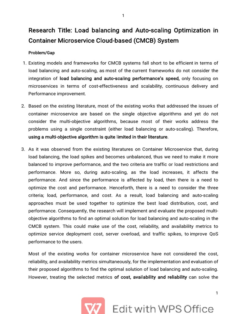 Research Requirement Load Balancing And Auto Scaling Optimization In Containe Pdf Load