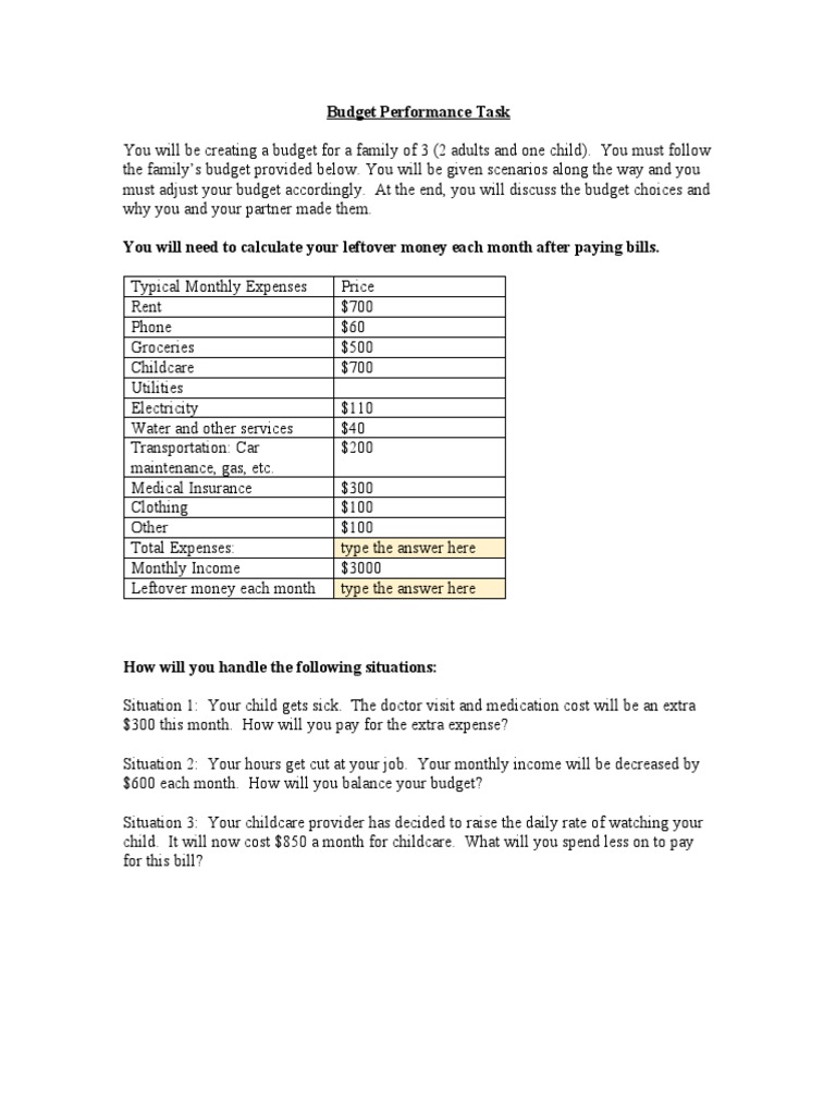 Grade 7 Budget Performance Task | PDF