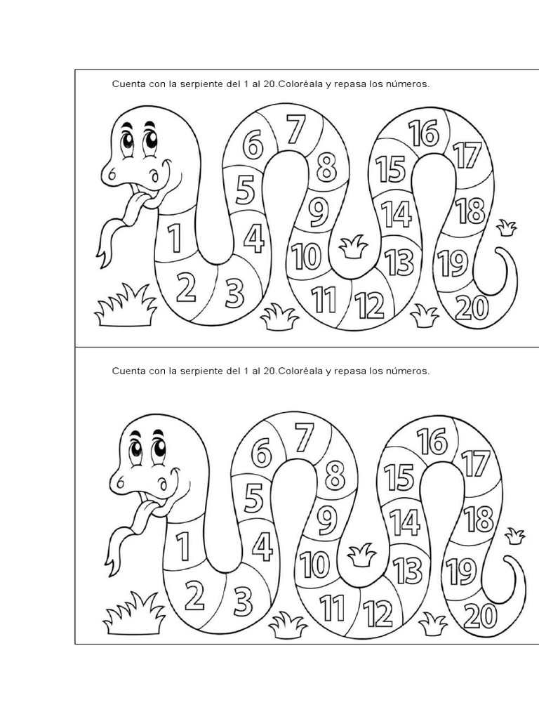 Serpiente del 1 al 20 para colorear | PDF