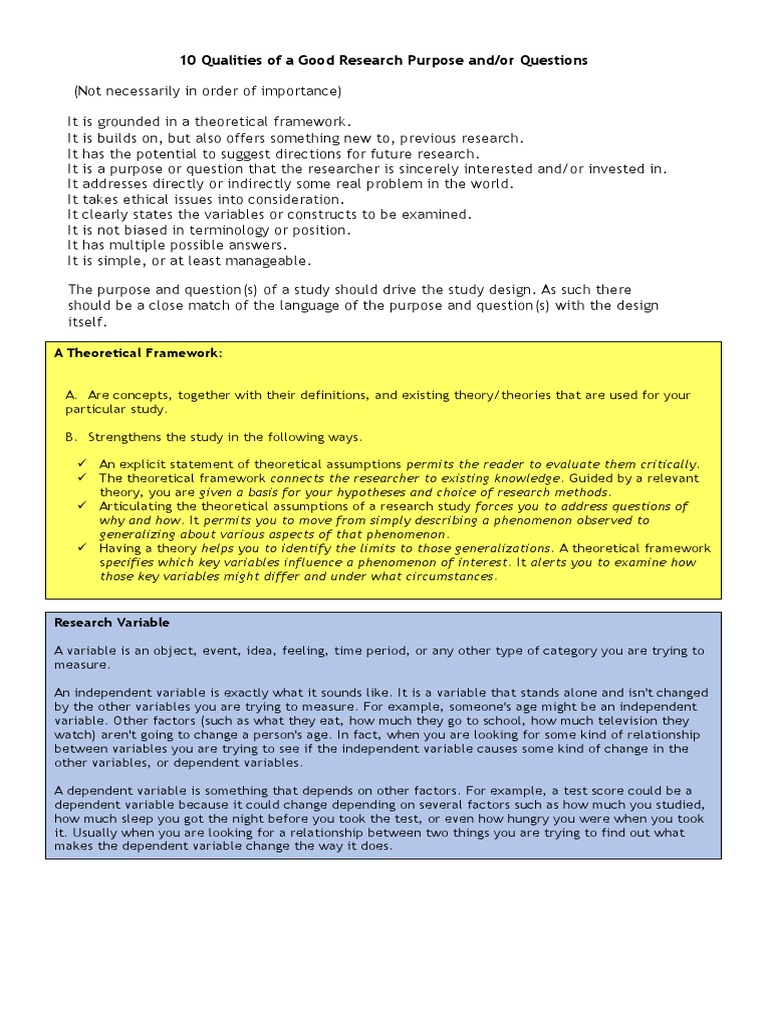 Key Qualities of Effective Research Questions | PDF | Theory | Question