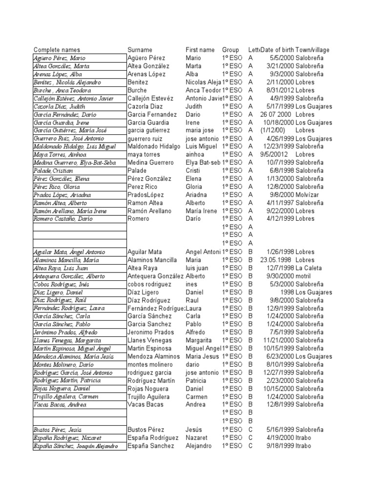 Tabla Excel para Formularios | PDF
