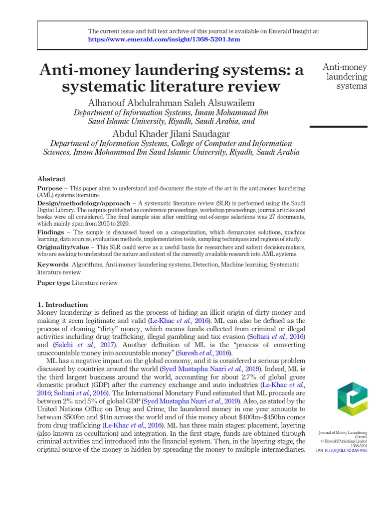 Anti-Money Laundering Systems - A Systematic Literature Review ...