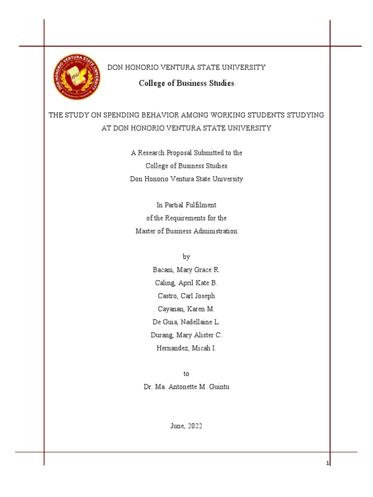 The Study On Spending Behavior Among Working Students Studying at Don ...