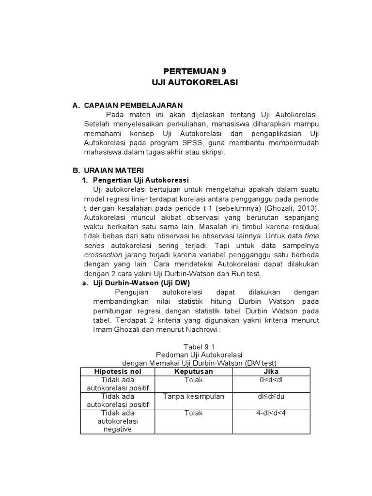 Pertemuan 9 Uji Autokorelasi | PDF