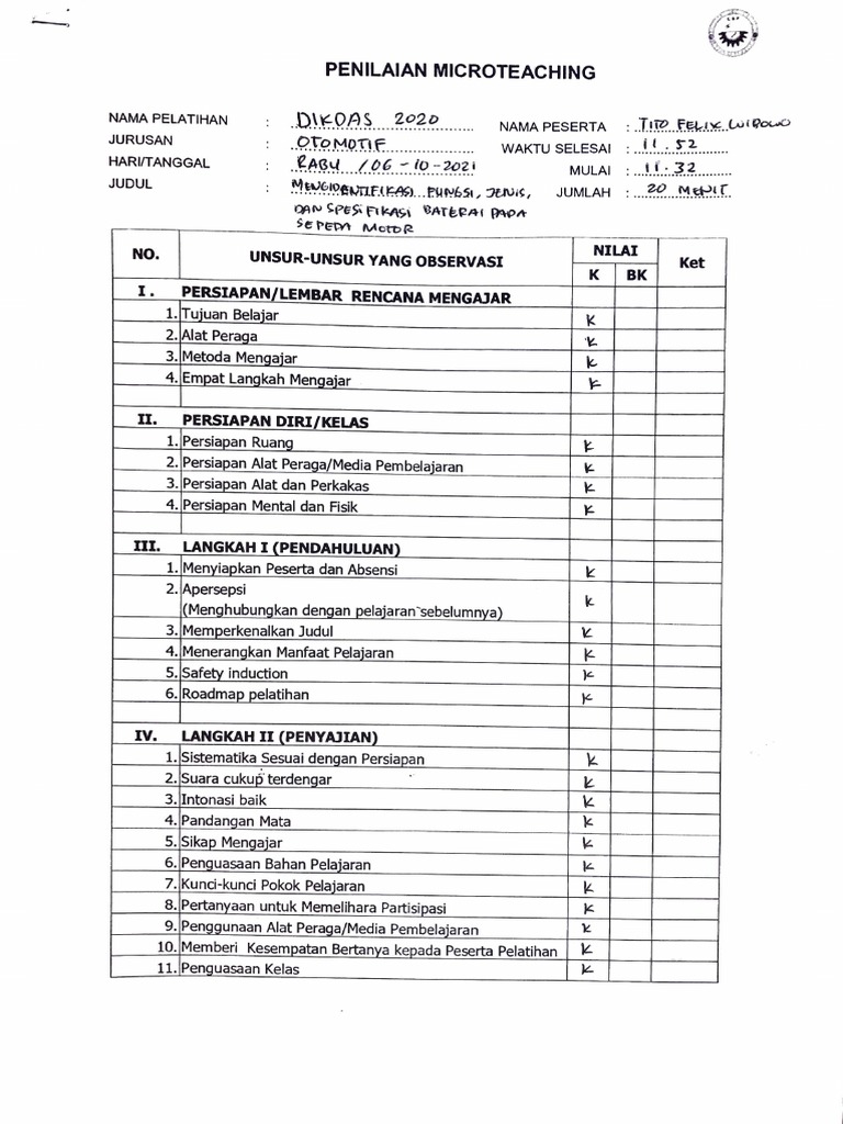 Penilaian Microteaching | PDF