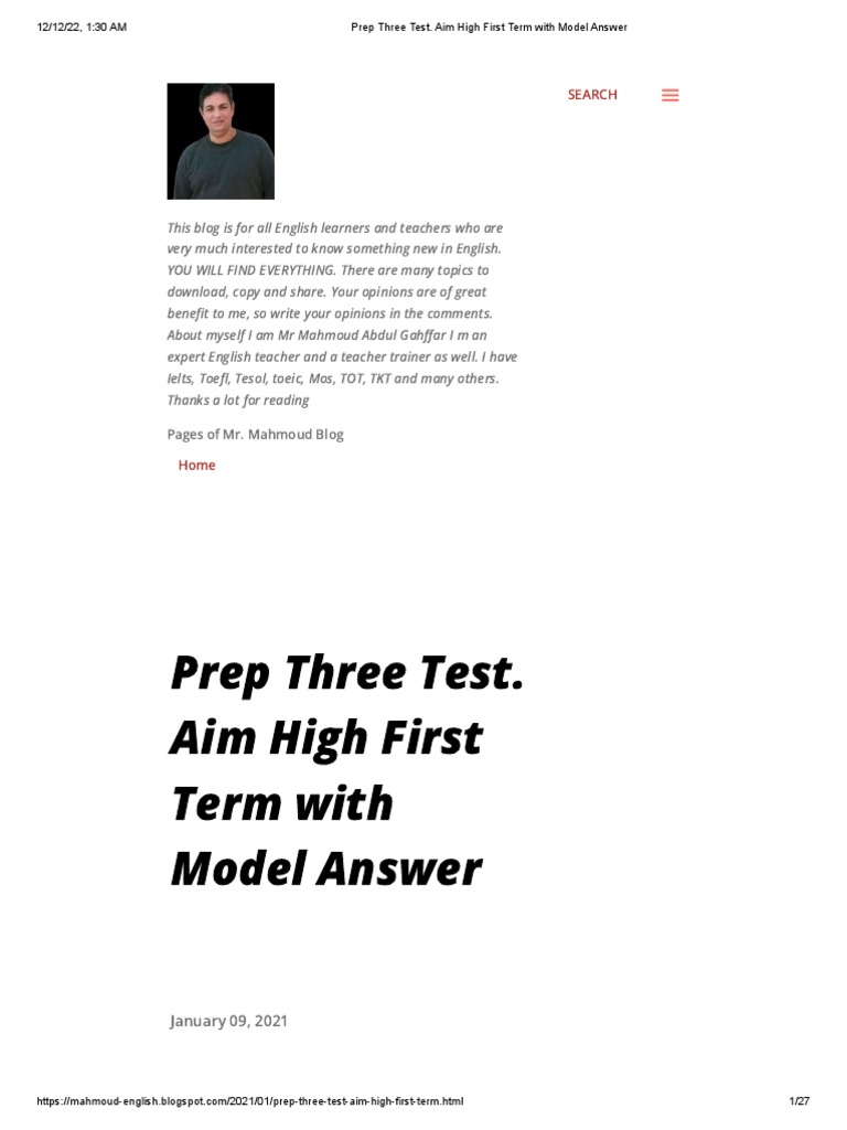 Aim High Prep 2 Test Model Answers | PDF | Teachers | Test (Assessment)