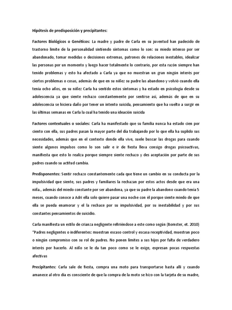 Predisposición y precipitantes en Carla | PDF | Las emociones ...