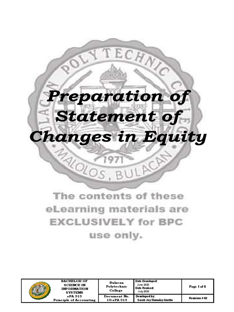 BSIS ePA 313 - Preparation of Statement of Changes in Equity | PDF | Equity (Finance) | Income ...