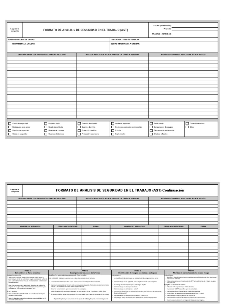 Formato Análisis de Seguridad en El Trabajo AST | PDF