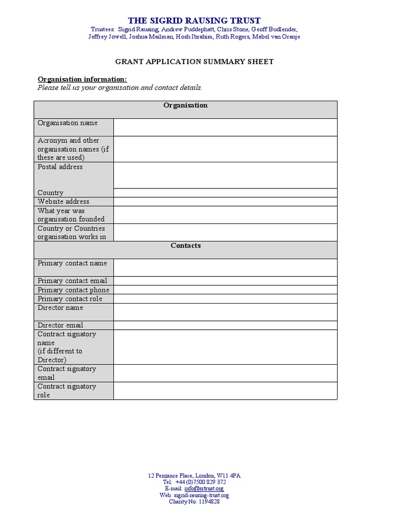 Grant Application Summary Sheet | PDF | Economies