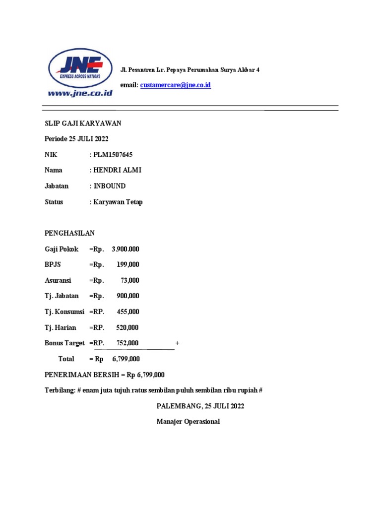Slip Gaji Jne | PDF
