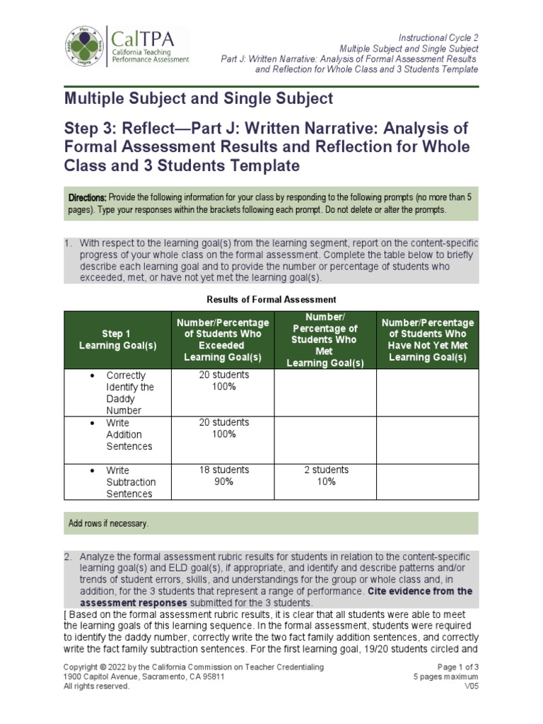 Caltpa c2 s3 J Analysisofassessmentresultsandreflection | PDF ...
