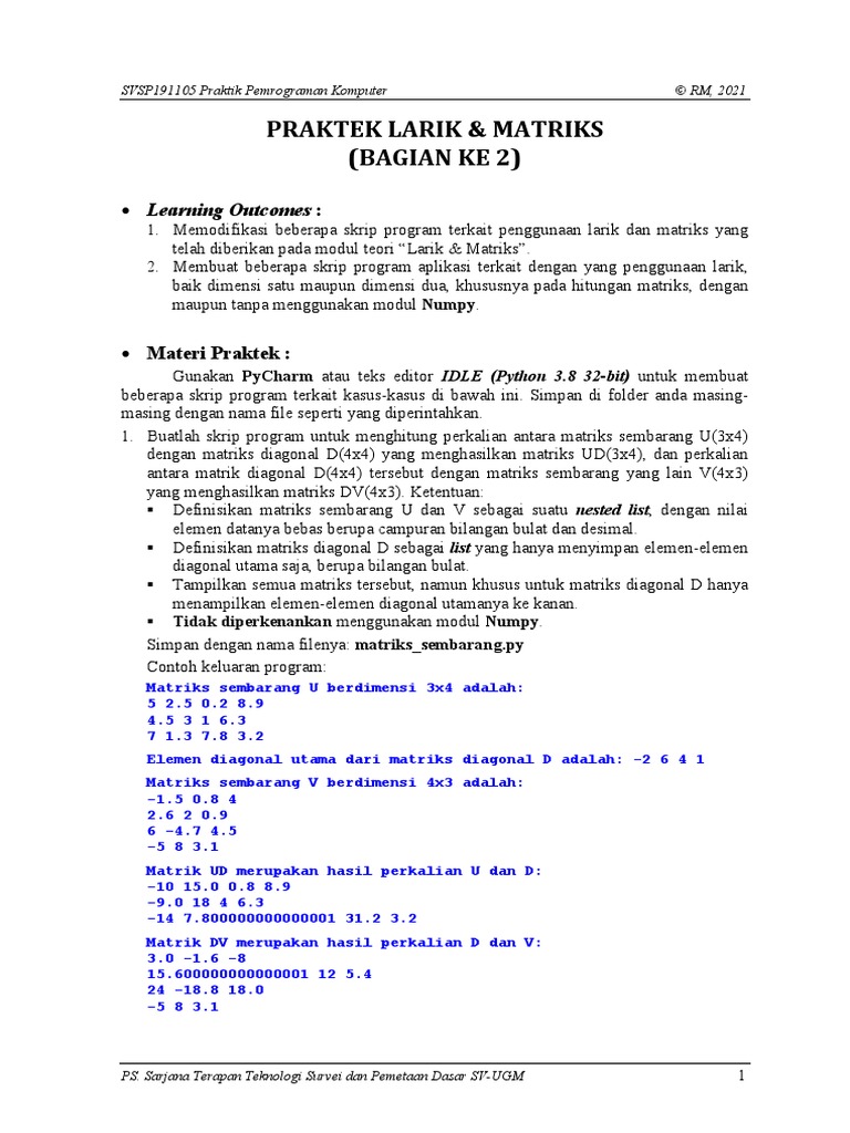 Praktek Matriks (Bagian 2) | PDF | Komputer