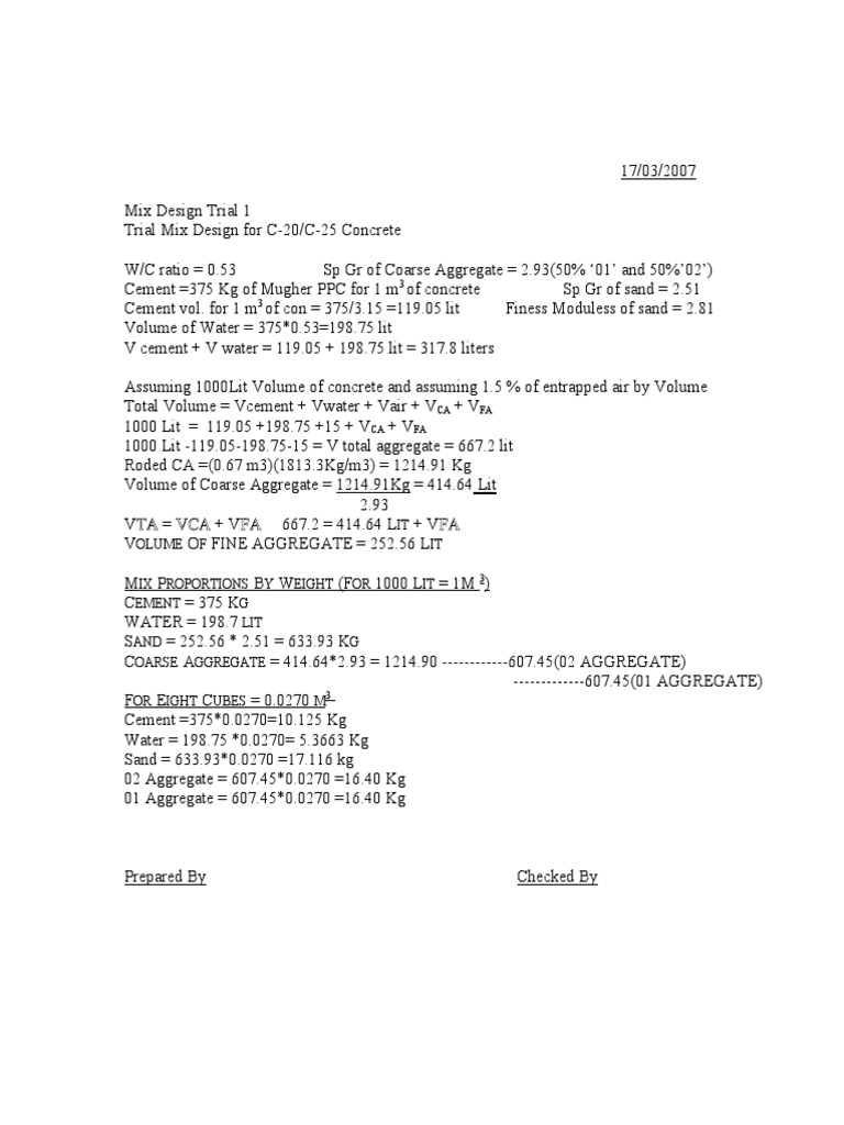 Trial Mix Designs | PDF | Concrete | Construction Aggregate