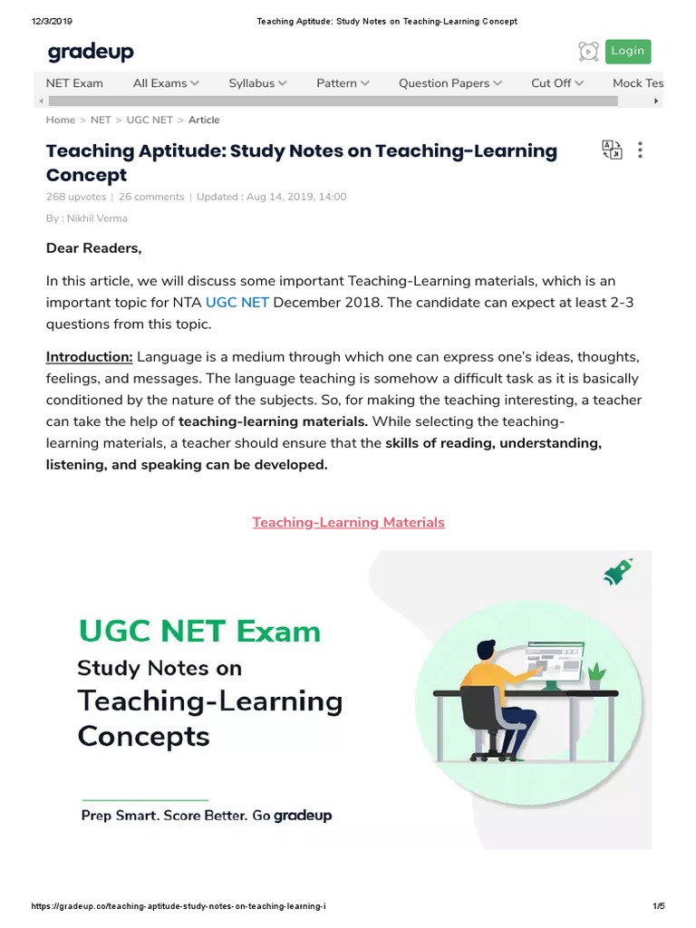 Teaching Aptitude - Study Notes On Teaching-Learning Concept | PDF ...