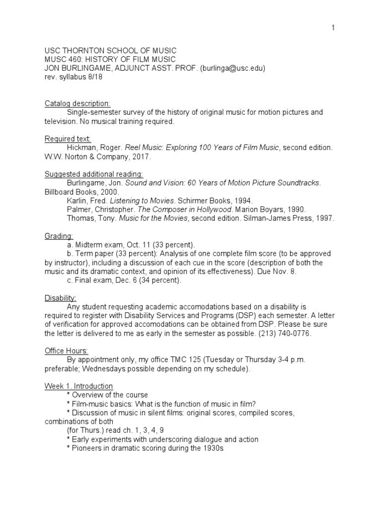 Musc 460: History of Film Music | PDF | Film Score