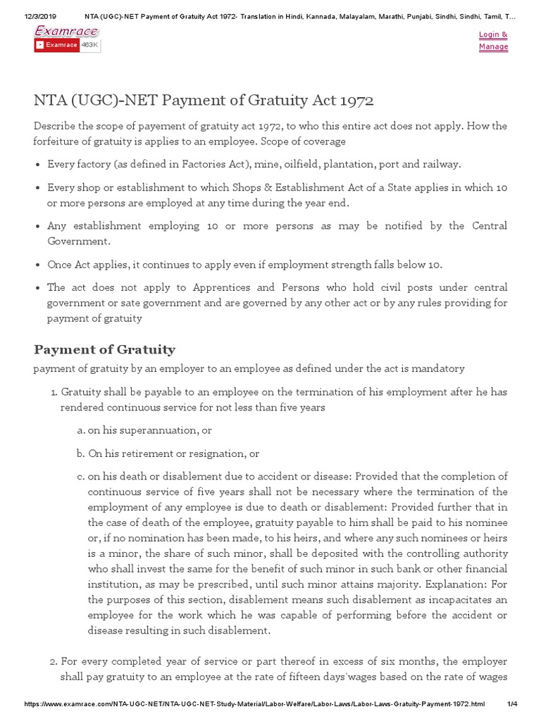 Payment of Gratuity Act 1972 | PDF | Employment | Gratuity